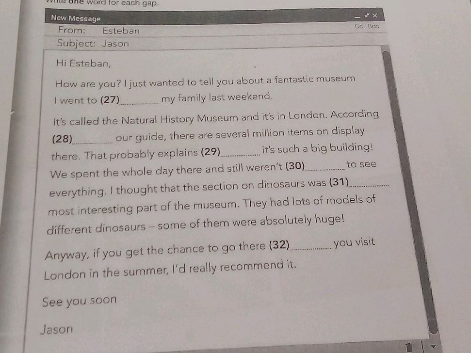 Write one word for each gap. New Message | StudyX