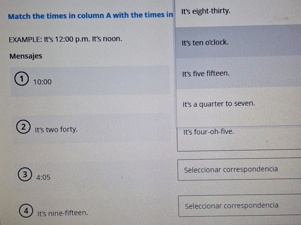 Match the times in column A with the times | StudyX