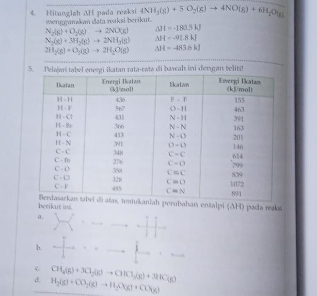 4. Hitunglah ΔH pada reaksi 4NH3(g) + 5 | StudyX
