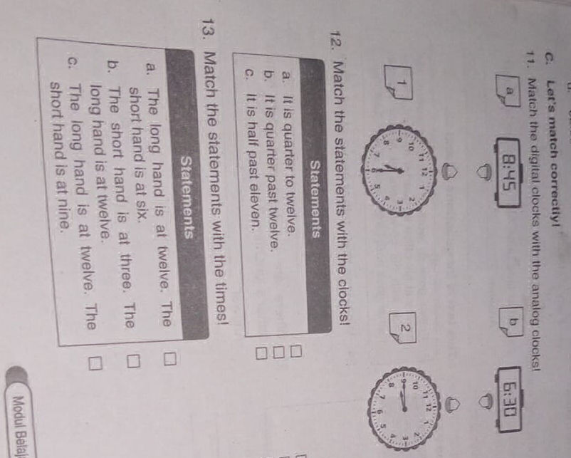 11. Match the digital clocks with the analog | StudyX