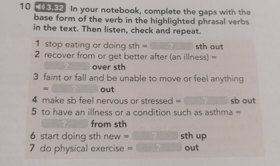 1 stop eating or doing sth = ? sth out 2 | StudyX