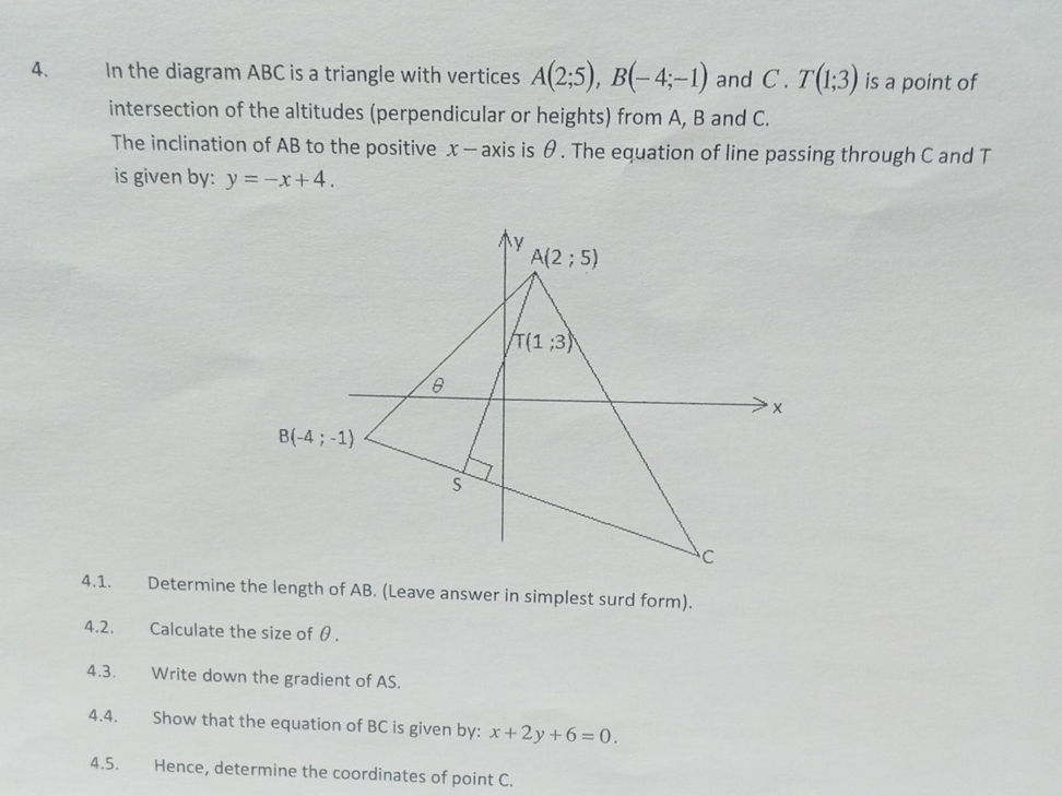 4. In the diagram ABC is a triangle with | StudyX