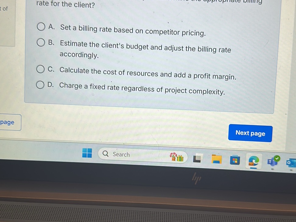 rate for the client? A. Set a billing rate | StudyX