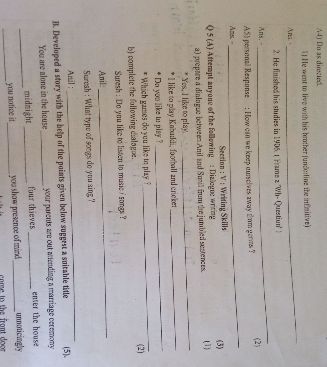 A4) Do as directed. 1) He went to live with | StudyX