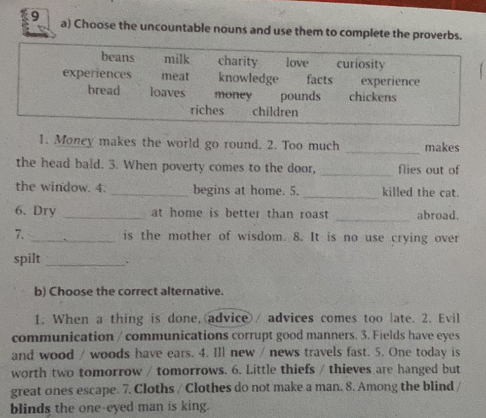 a) Choose the uncountable nouns and use them | StudyX