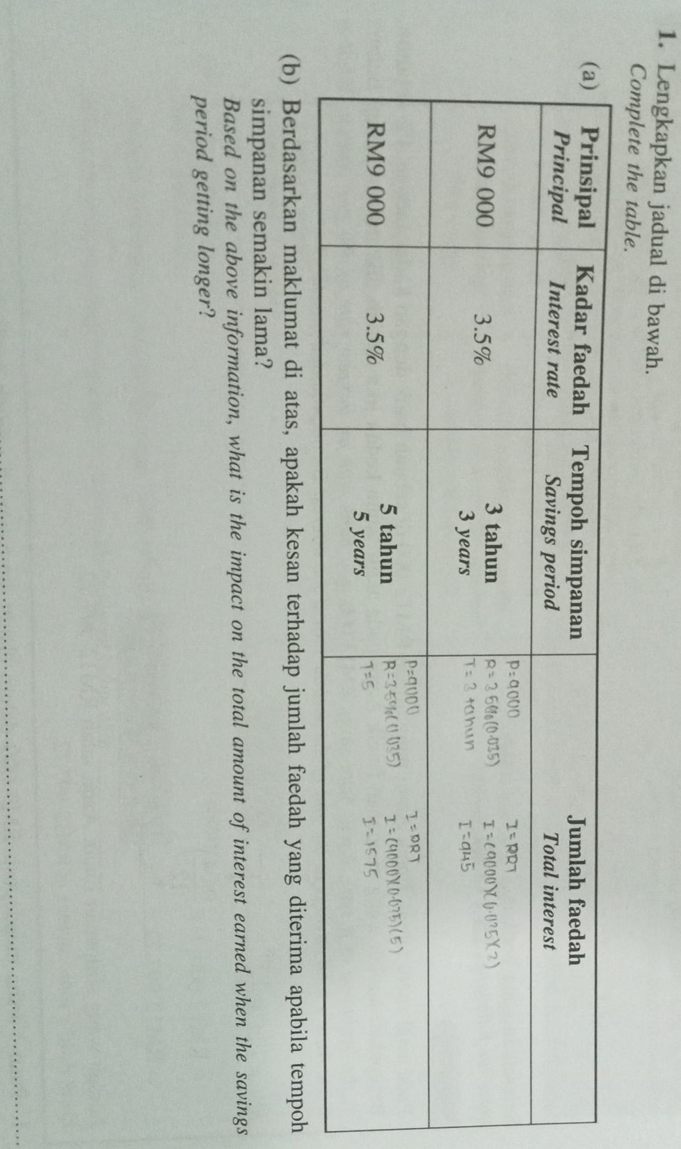 1. Lengkapkan jadual di bawah. Complete the | StudyX