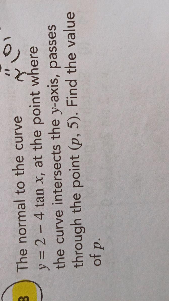 The normal to the curve y = 2 - 4 tan x, at | StudyX