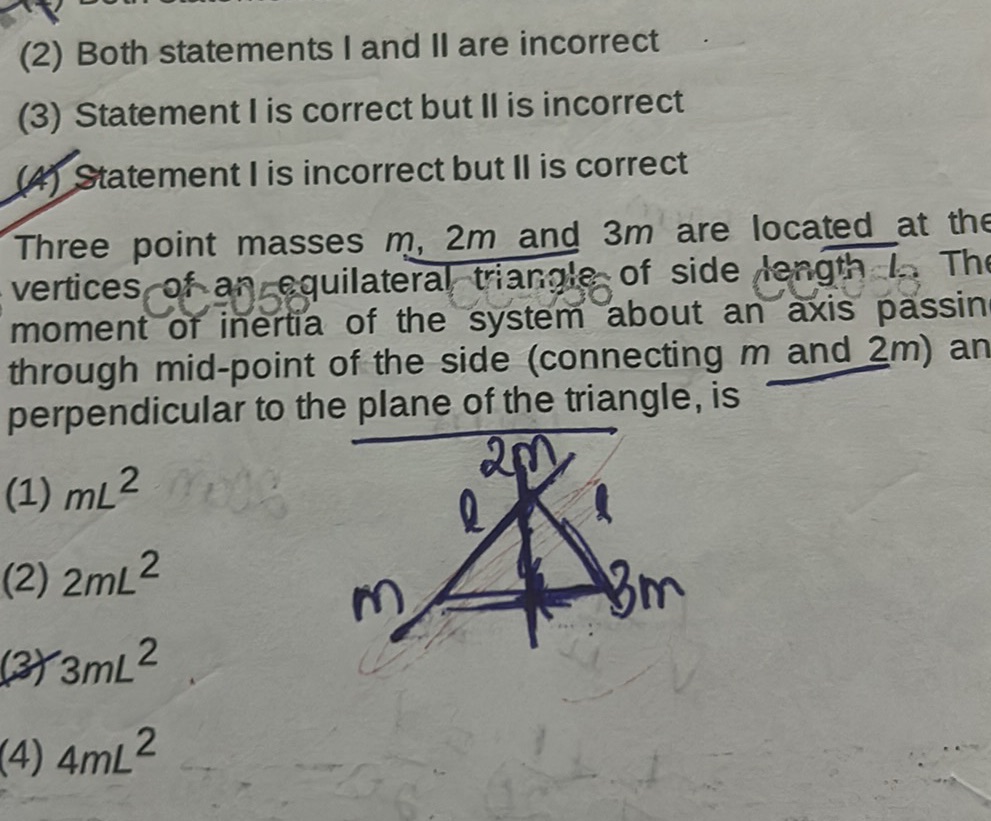 Three point masses $m$, $2m$ and $3m$ are | StudyX