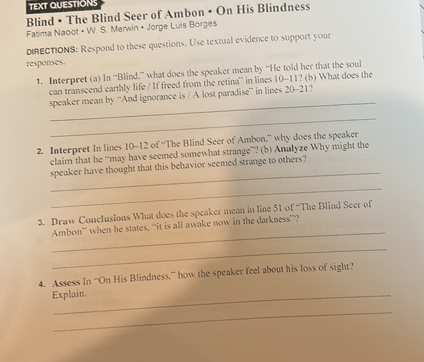 1. Interpret (a) In "Blind," what does the | StudyX