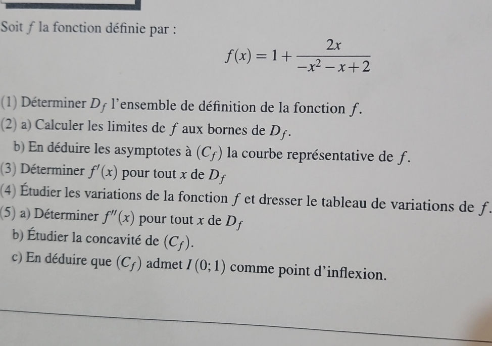 Soit f la fonction définie par : $f(x) = 1 | StudyX
