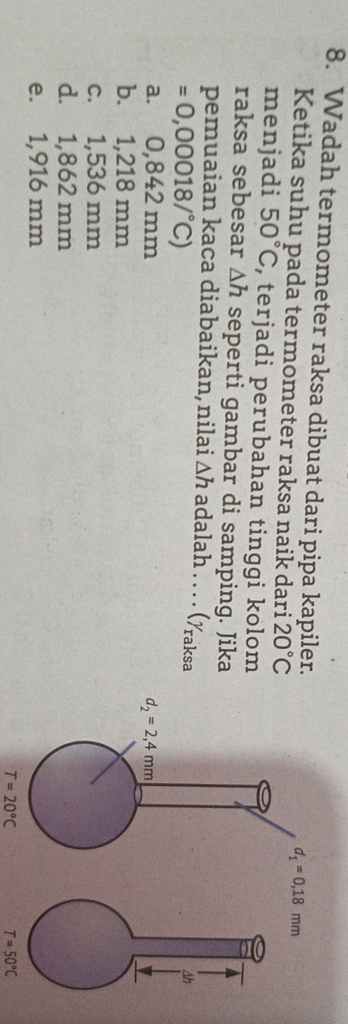 8. Wadah termometer raksa dibuat dari pipa | StudyX