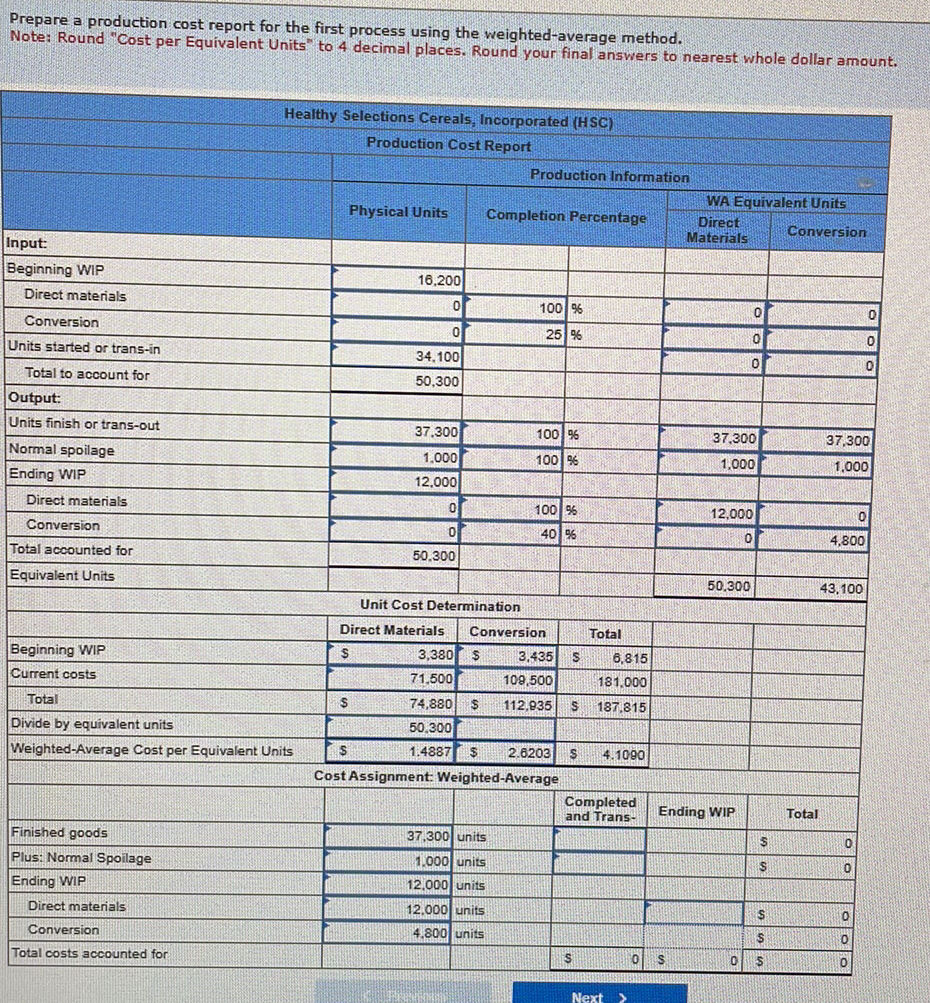 Prepare a production cost report for the | StudyX