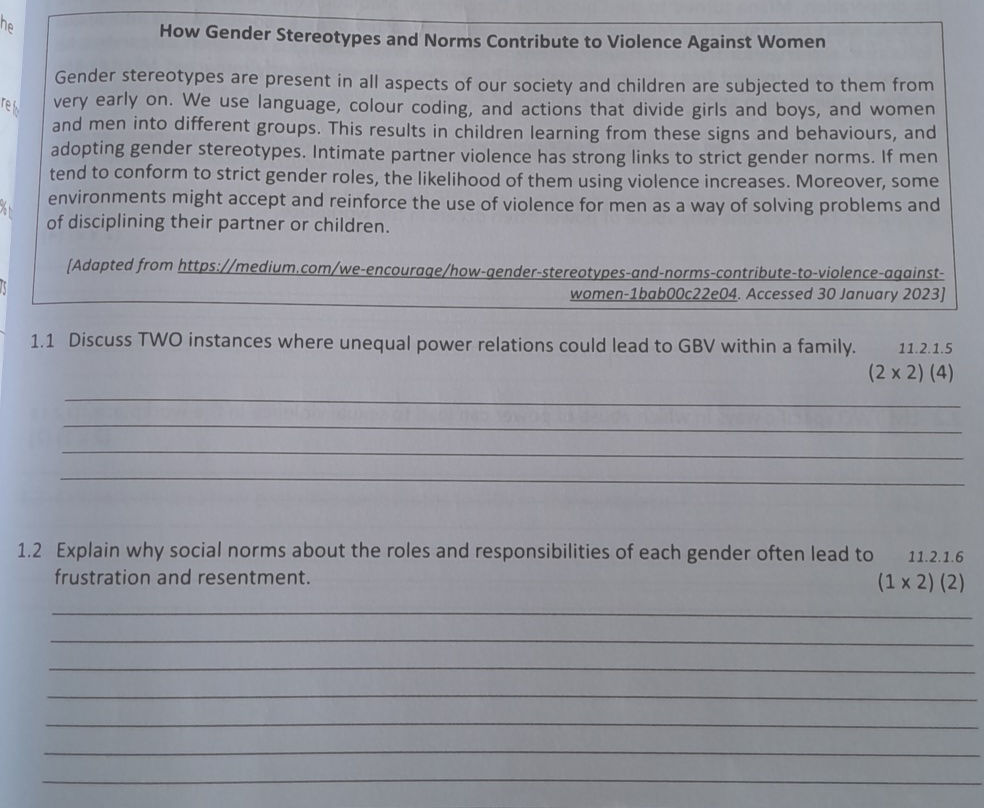 1.1 Discuss TWO instances where unequal | StudyX