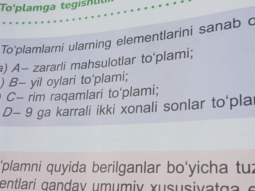 To'plamlarni ularning elementlarini sanab o | StudyX