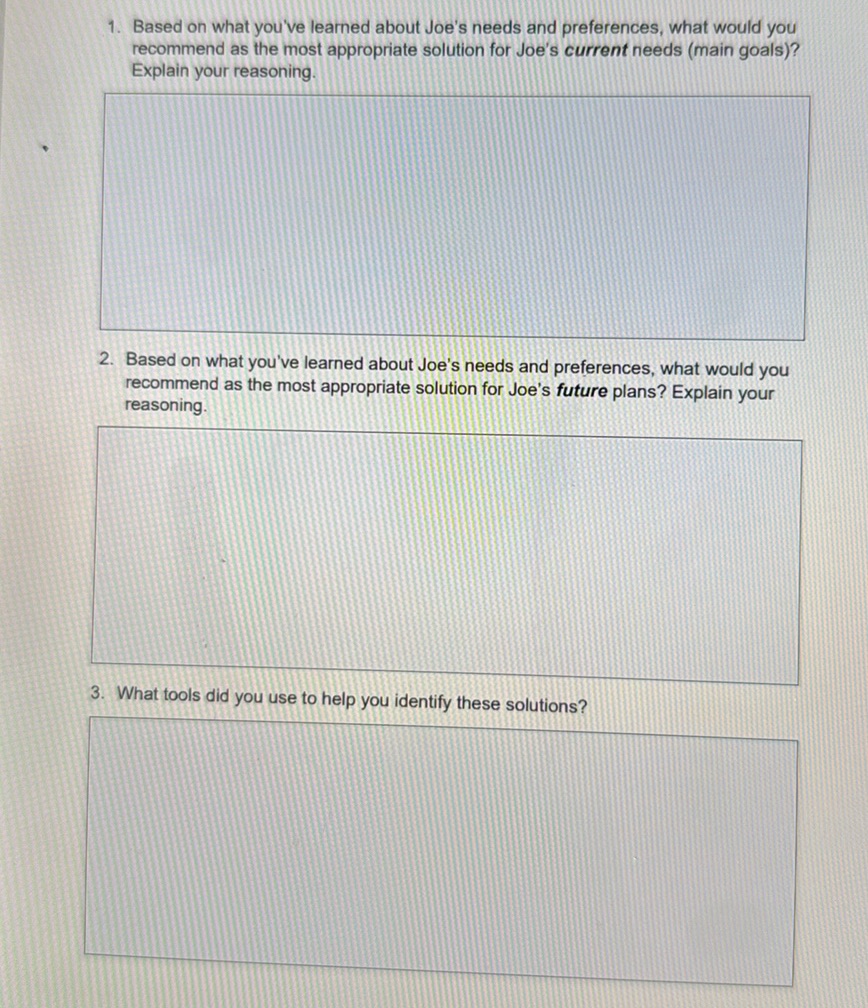 1. Based on what you've learned about Joe's | StudyX