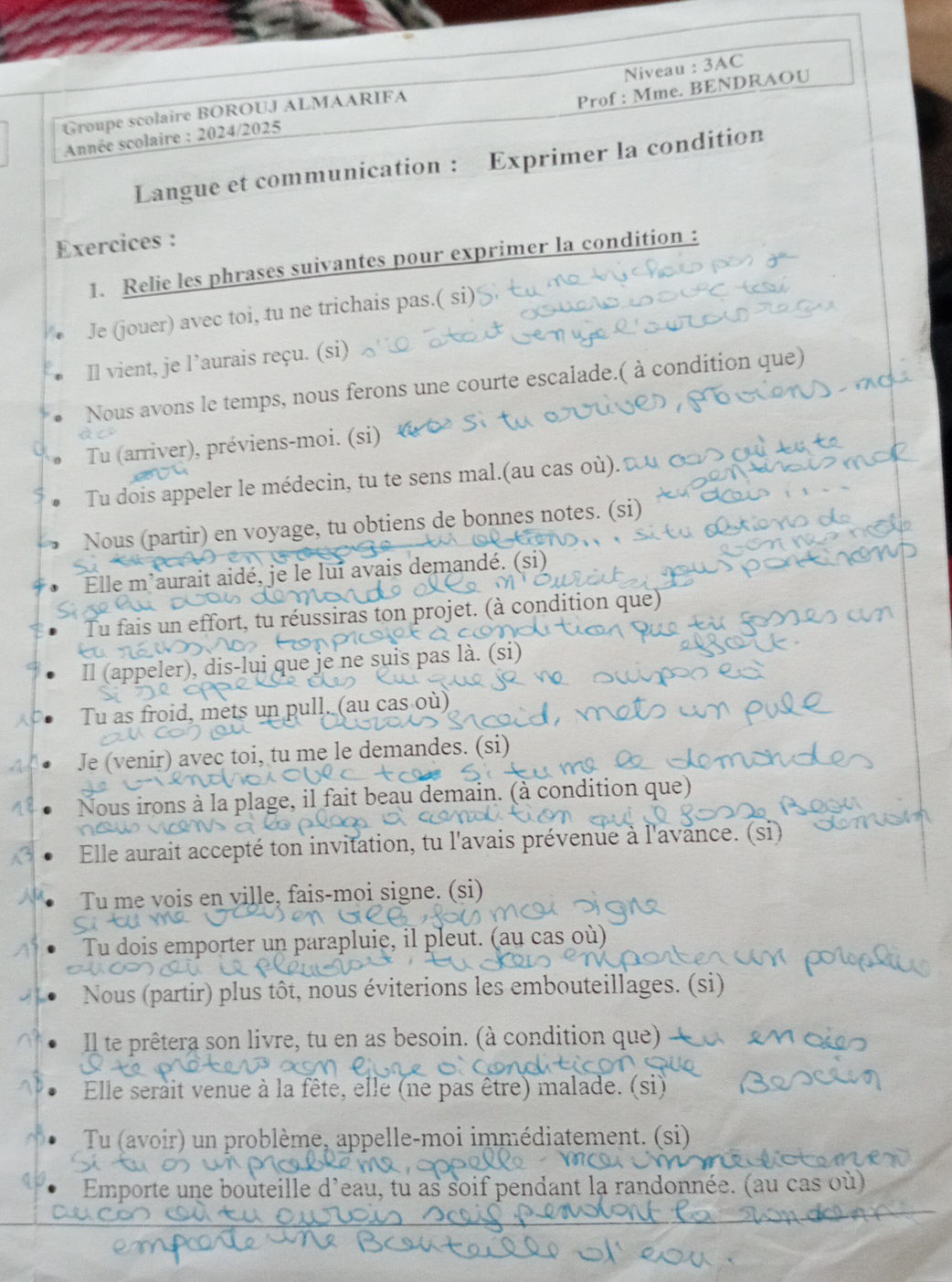 1. Relie les phrases suivantes pour exprimer | StudyX