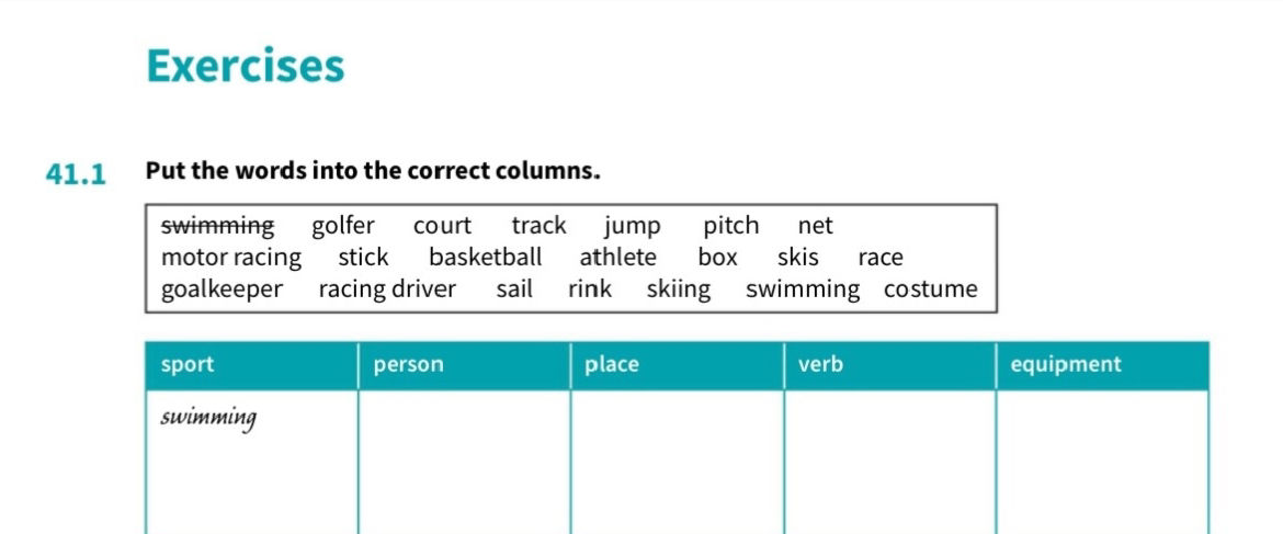 41.1 Put the words into the correct columns. | StudyX