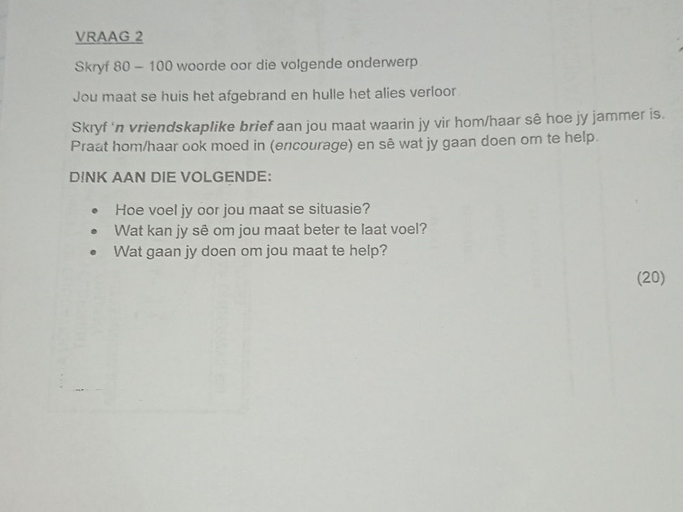 VRAAG 2 Skryf 80 - 100 woorde oor die