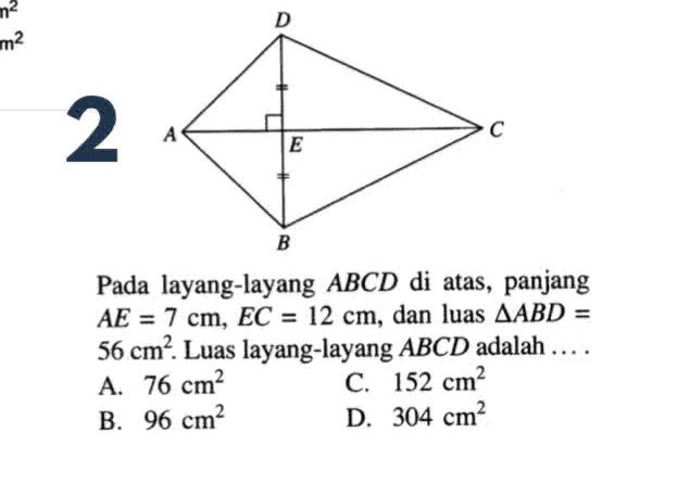 Pada layang-layang ABCD di atas, panjang AE | StudyX