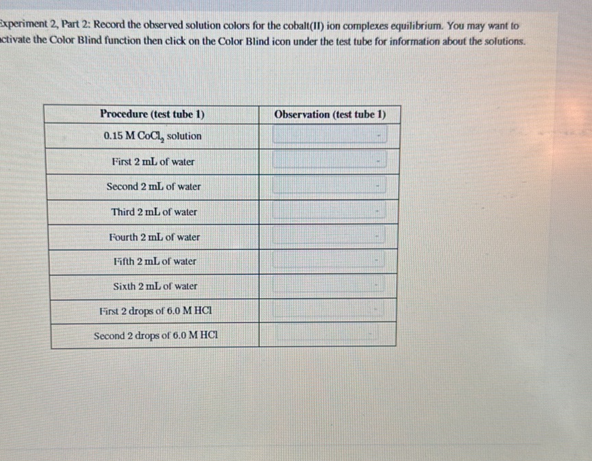 Record the observed solution colors for the | StudyX