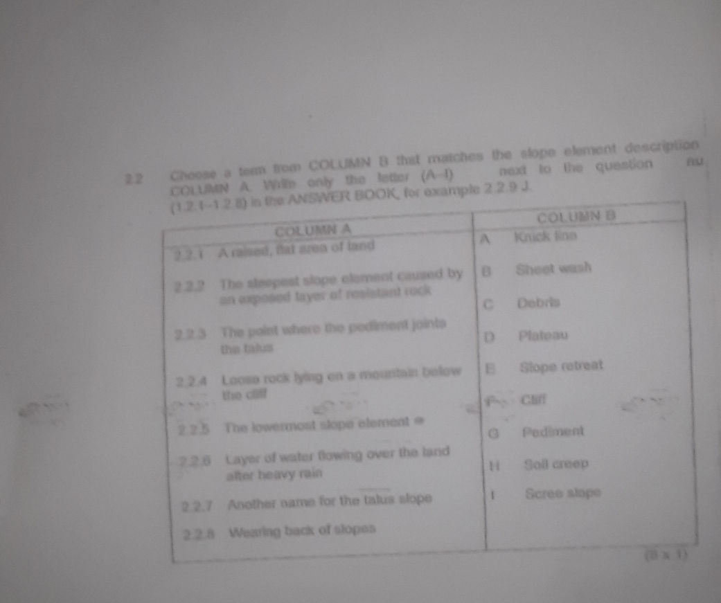Choose a term from COLUMN B that matches the | StudyX