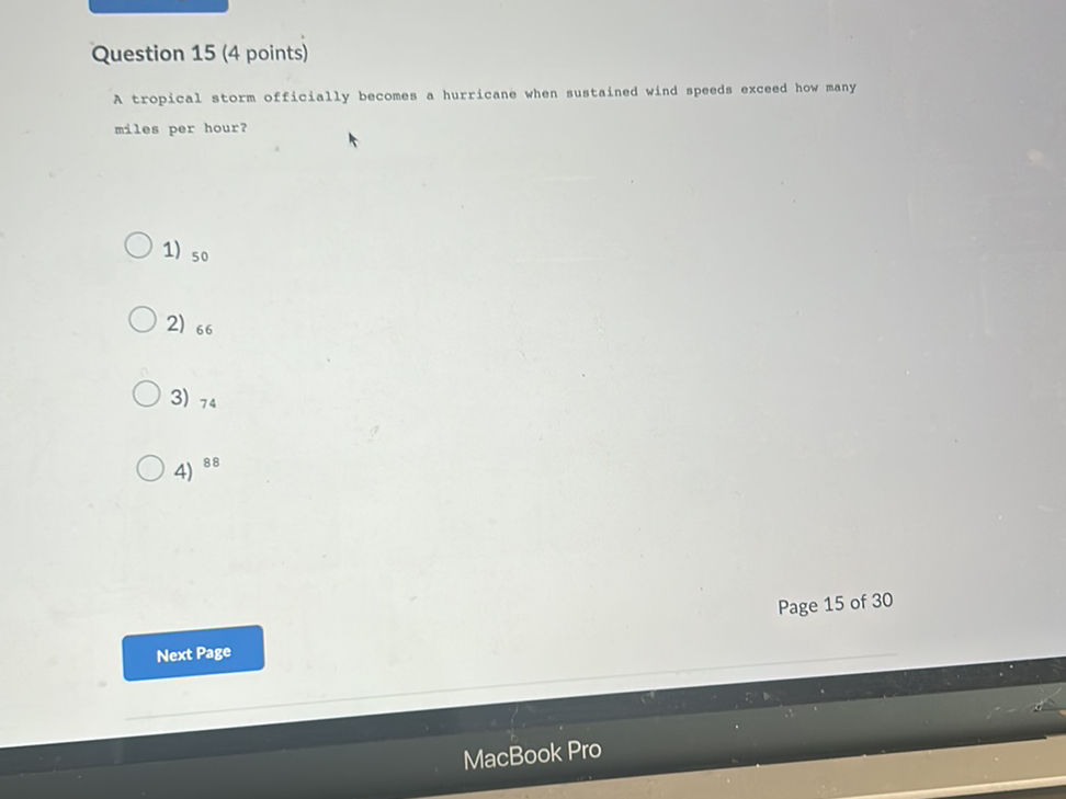 Question 15 (4 points) A tropical storm | StudyX
