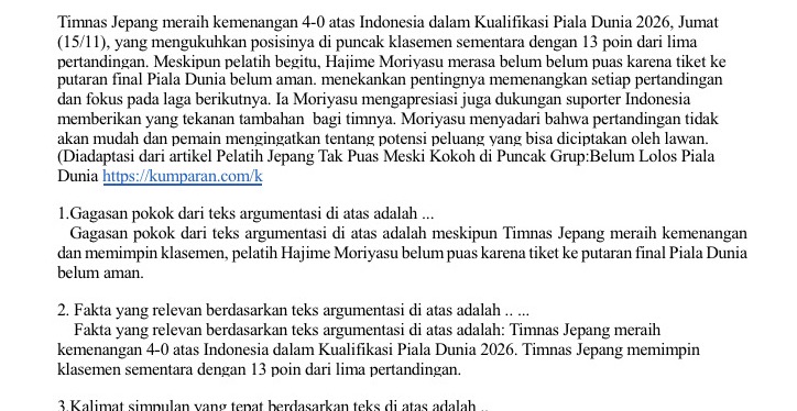 1. Gagasan pokok dari teks argumentasi di | StudyX