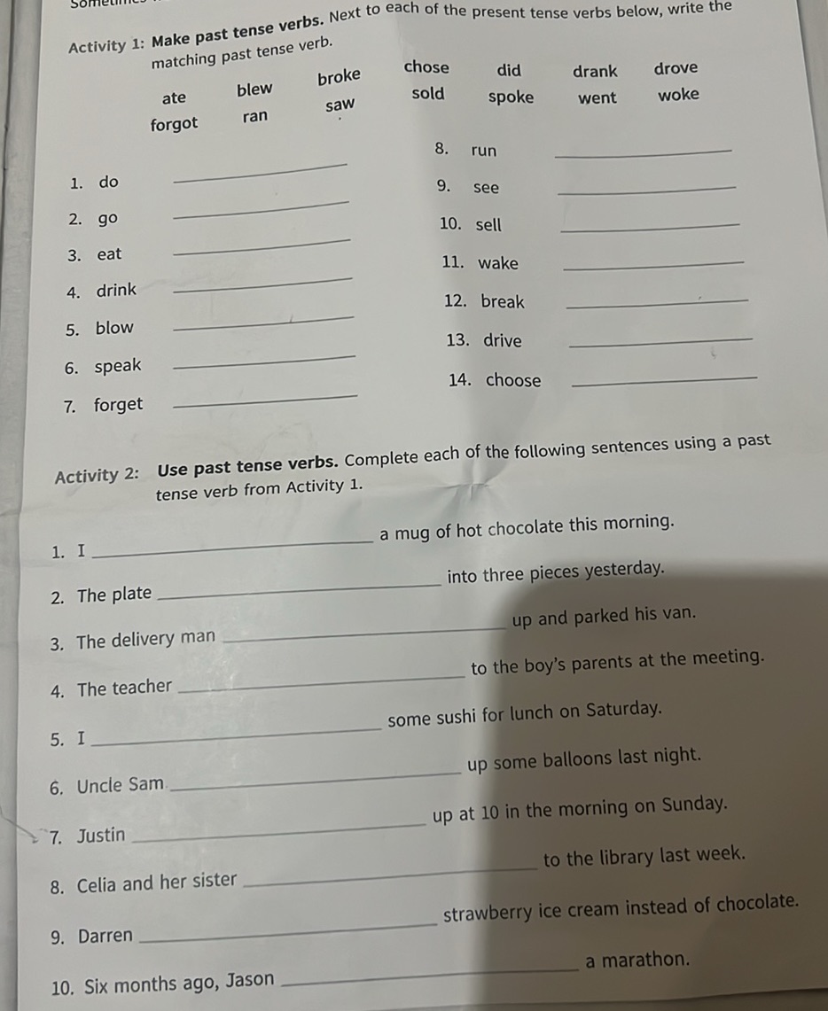Activity 1: Make past tense verbs. Next to | StudyX