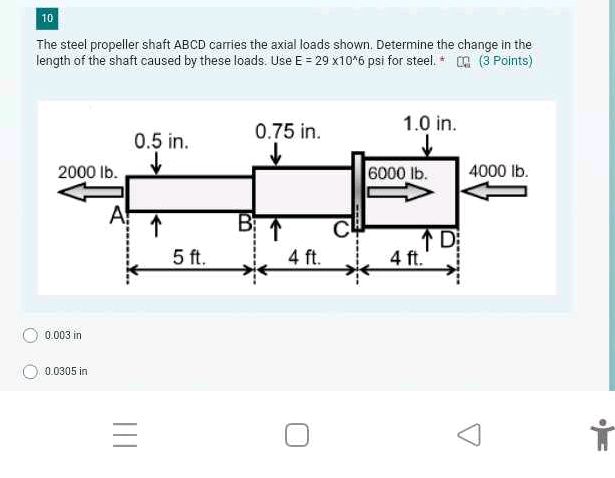 The steel propeller shaft ABCD carries the