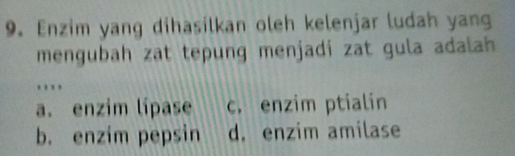 9. Enzim yang dihasilkan oleh kelenjar ludah | StudyX