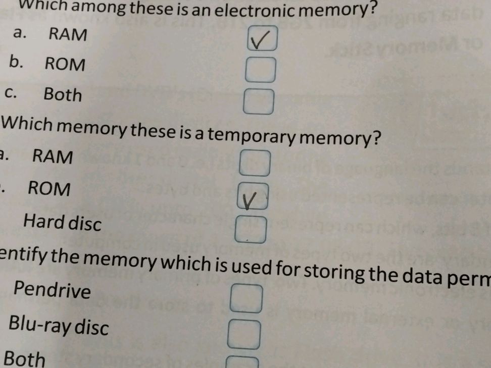 Which among these is an electronic memory? | StudyX