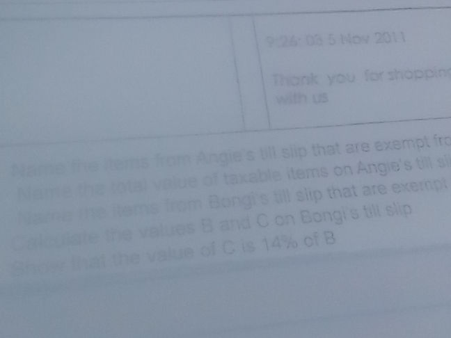 Name the terms from Angie's till slip that | StudyX