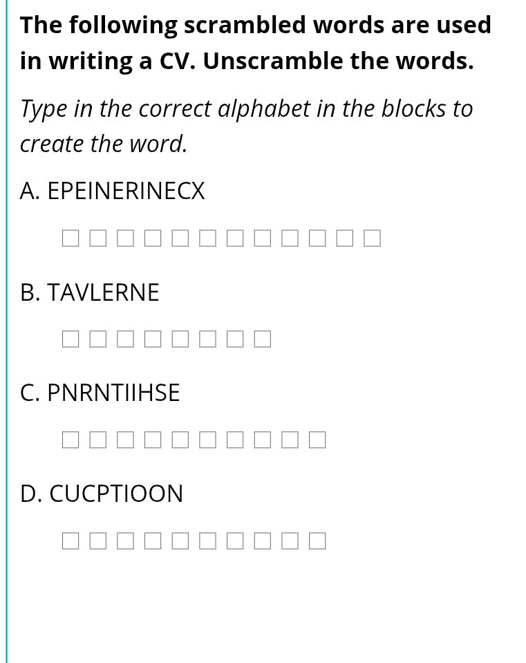 The following scrambled words are used in | StudyX