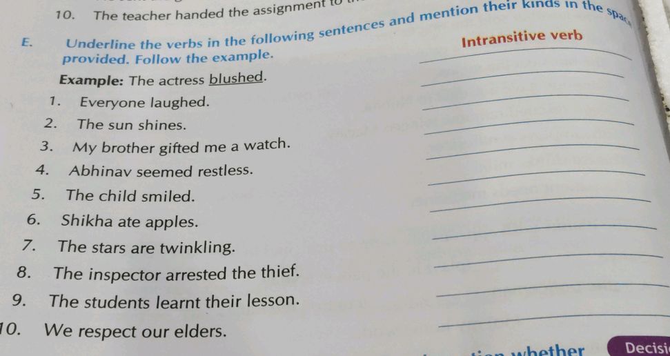 E. Underline the verbs in the following | StudyX