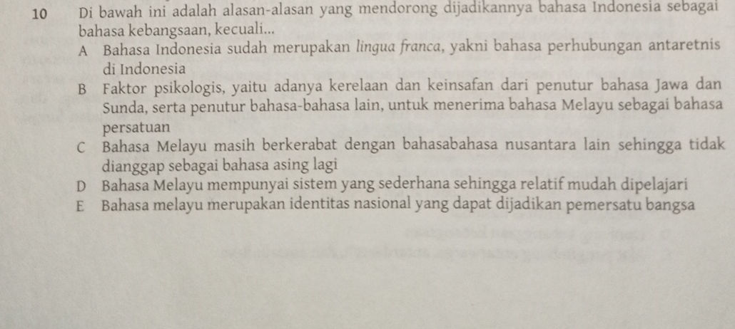 10 Di bawah ini adalah alasan-alasan yang | StudyX