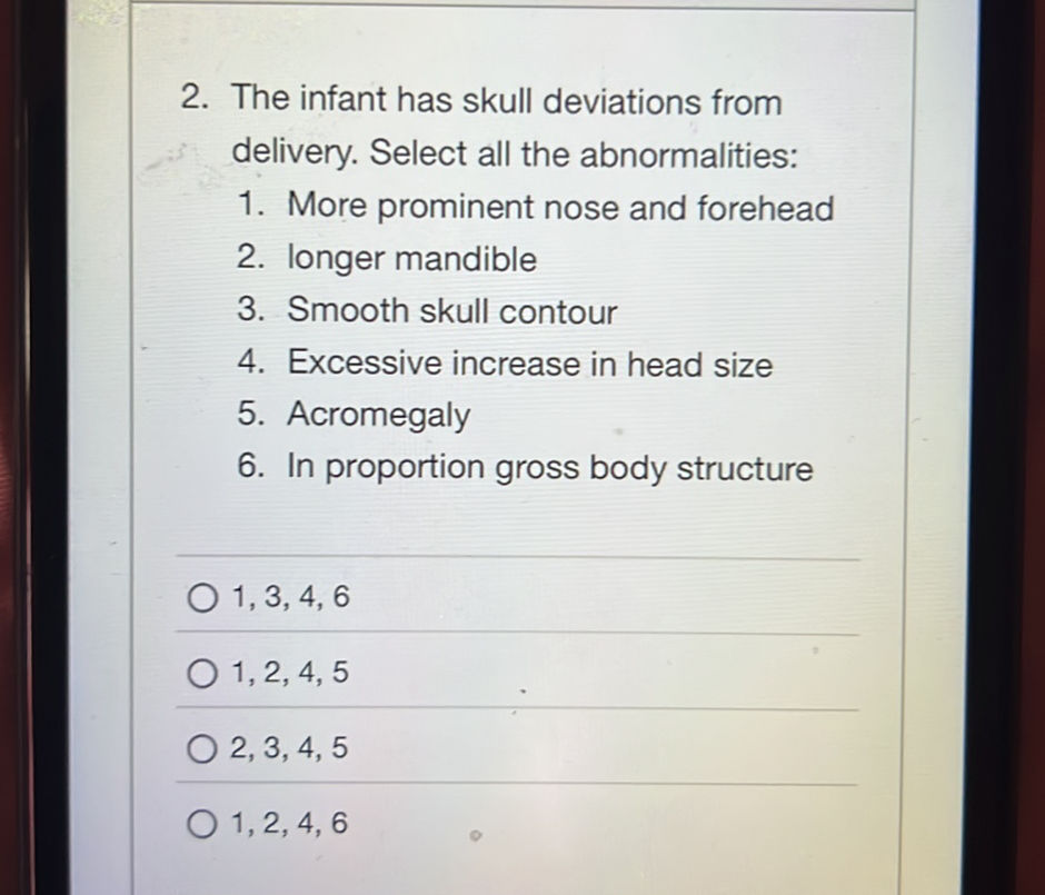 2. The infant has skull deviations from | StudyX