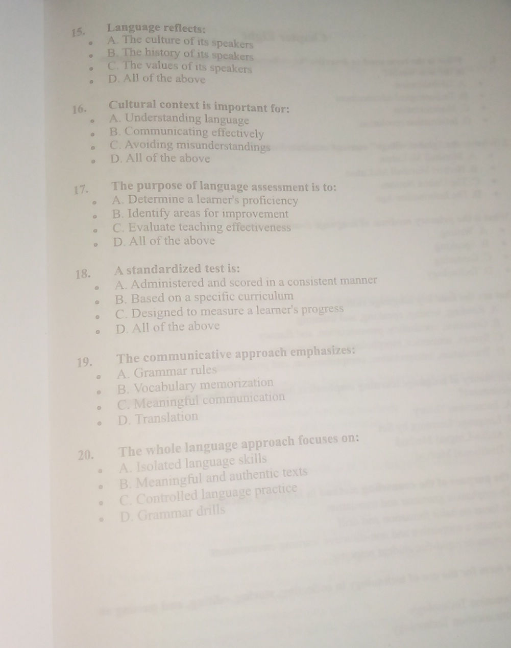 15. Language reflects: A. The culture of | StudyX