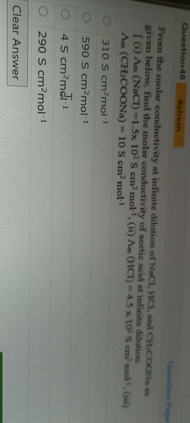 From the molar conductivity at infinite | StudyX