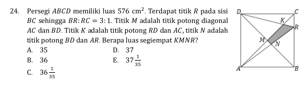 24. Persegi $ABCD$ memiliki luas $576 ext{ | StudyX