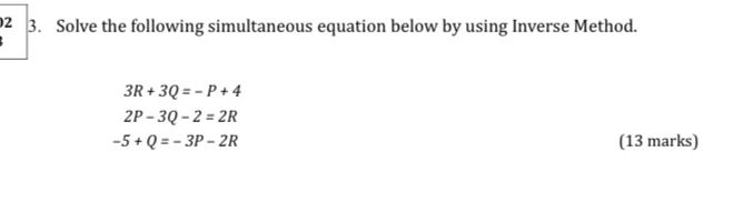 3. Solve the following simultaneous equation | StudyX