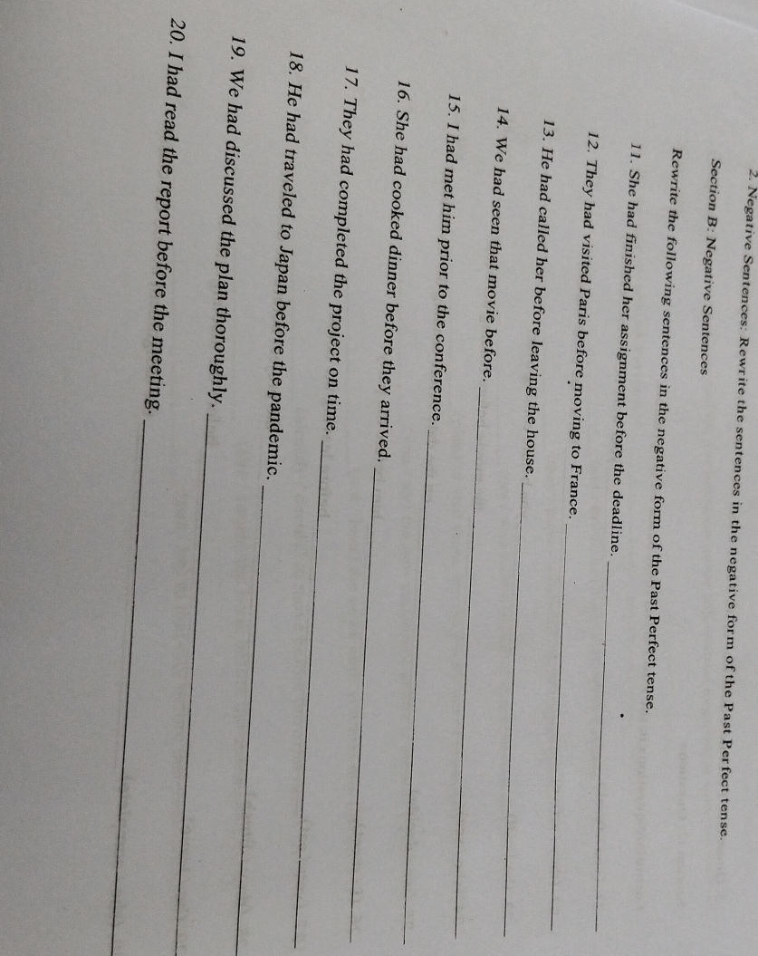 2. Negative Sentences: Rewrite the sentences | StudyX