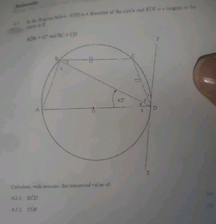 In the diagram below, AOD is a diameter of | StudyX