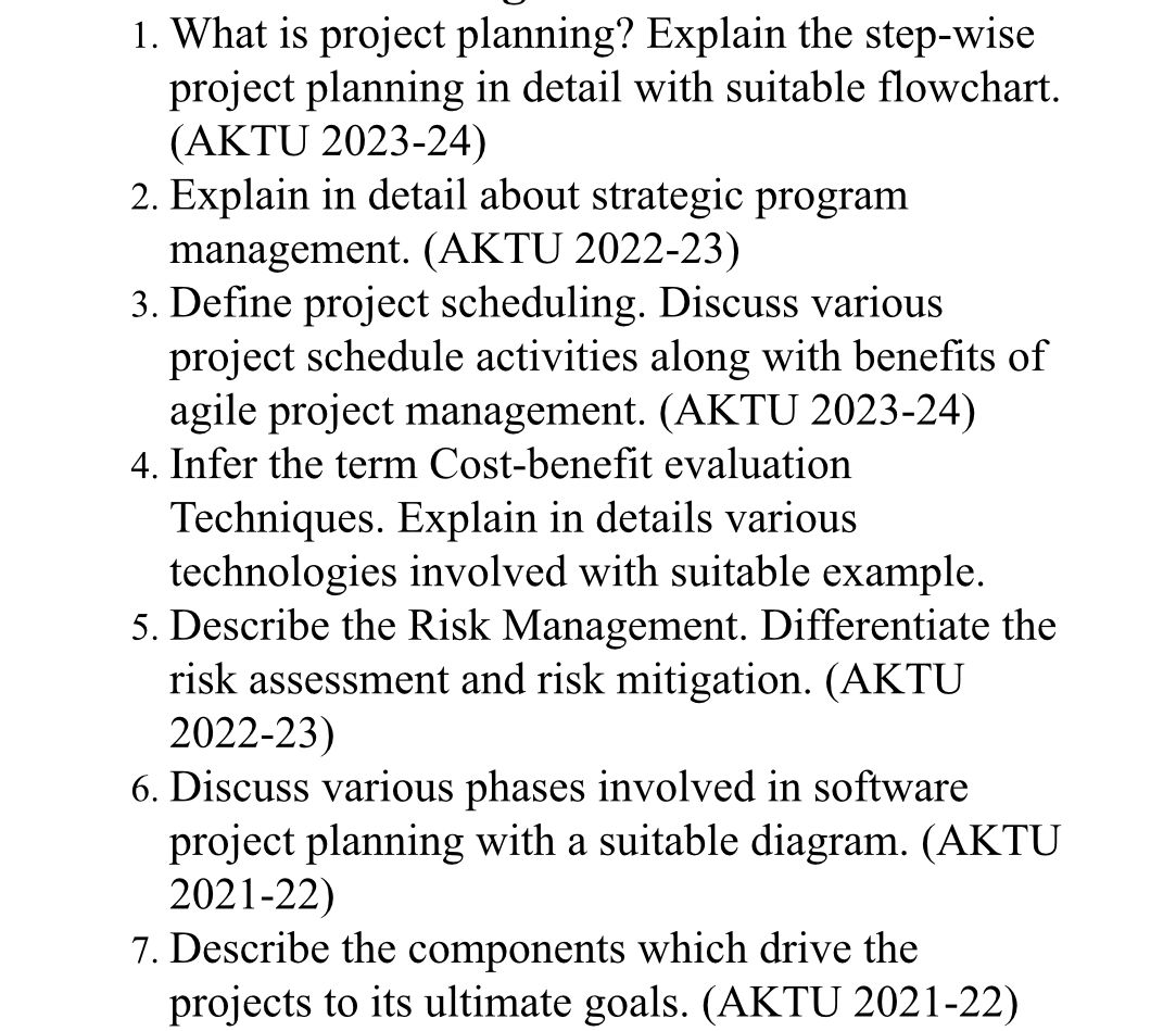 1. What is project planning? Explain the | StudyX