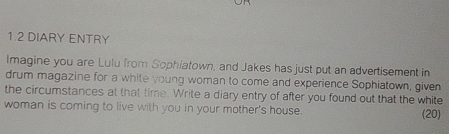 1. 2 DIARY ENTRY Imagine you are Lulu from | StudyX