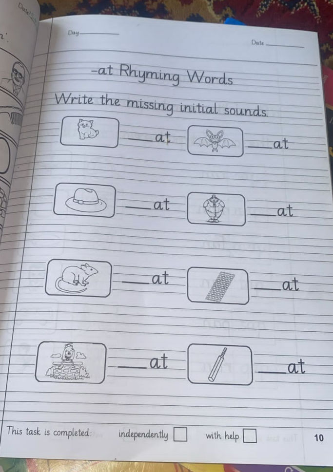 -at Rhyming Words Write the missing initial | StudyX