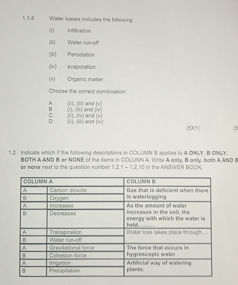 1.1.5 Water losses includes the following | StudyX