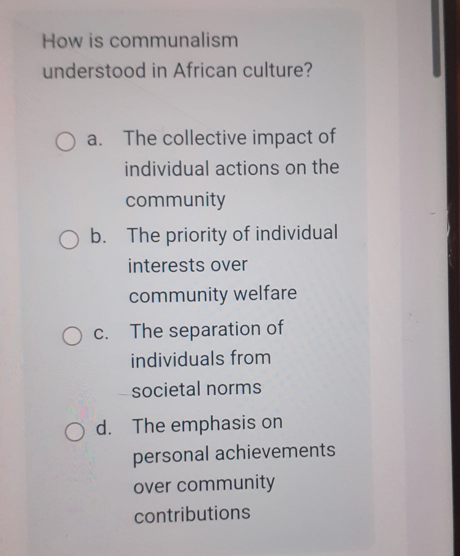 How is communalism understood in African | StudyX