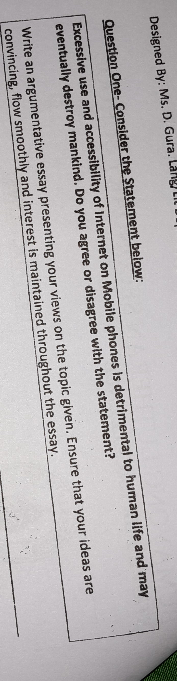 Question One- Consider the Statement below: | StudyX