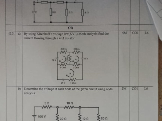 Q3. a) By using Kirchhoff's voltage law(KVL) | StudyX