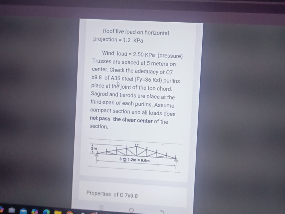 Roof live load on horizontal projection = | StudyX